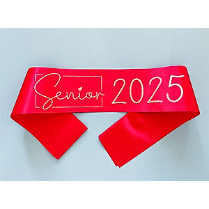 Generic Senior Sash 2025, 8 Pack Silver Glitter Red Satin Finally Graduated Senior Cheerleader Sashes for Class of 2025 Graduation Party Supplies