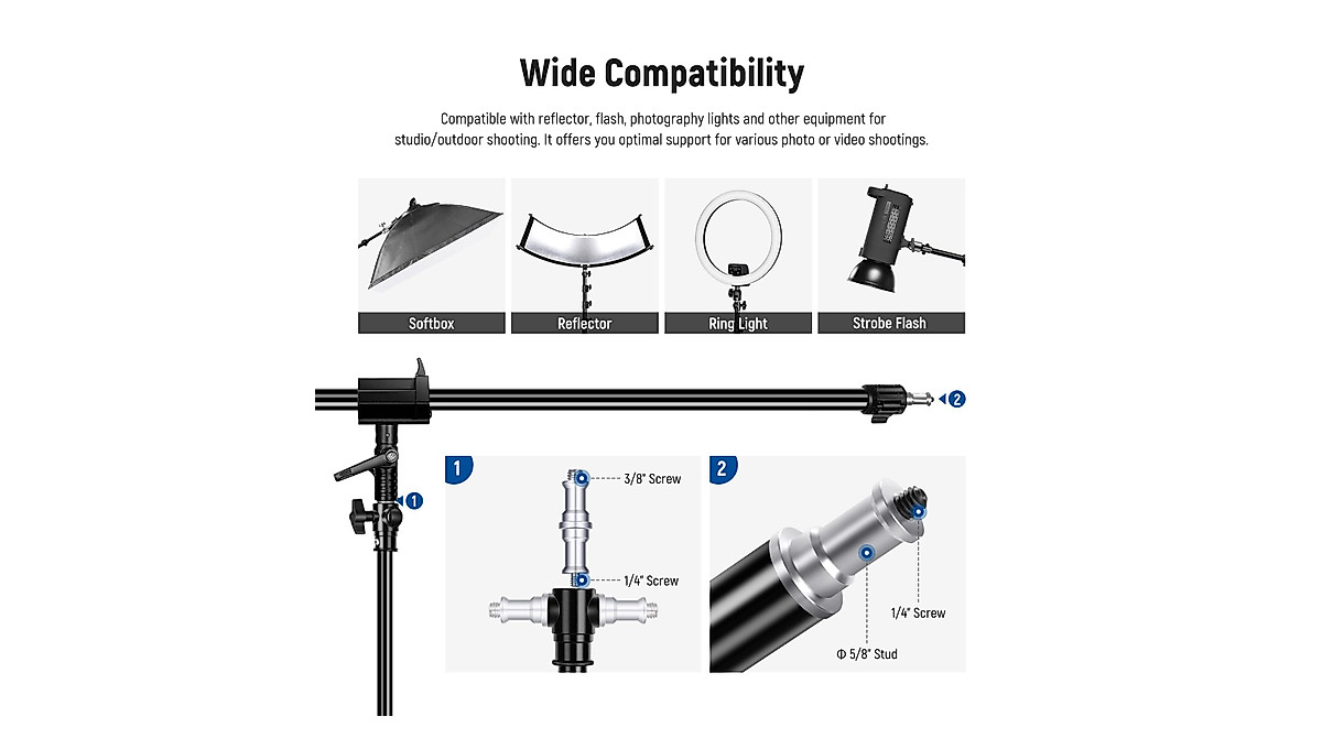 NEEWER 9.8ft Aluminum Light Stand with Boom - Stable Photography Support