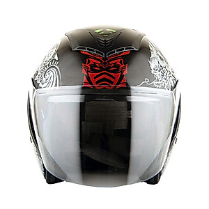1Storm Motorcycle Open Face Fiber Glass Dual Visor Helmet Scooter Classical Knight Bike Samurai Black + One Extra Clear Shield
