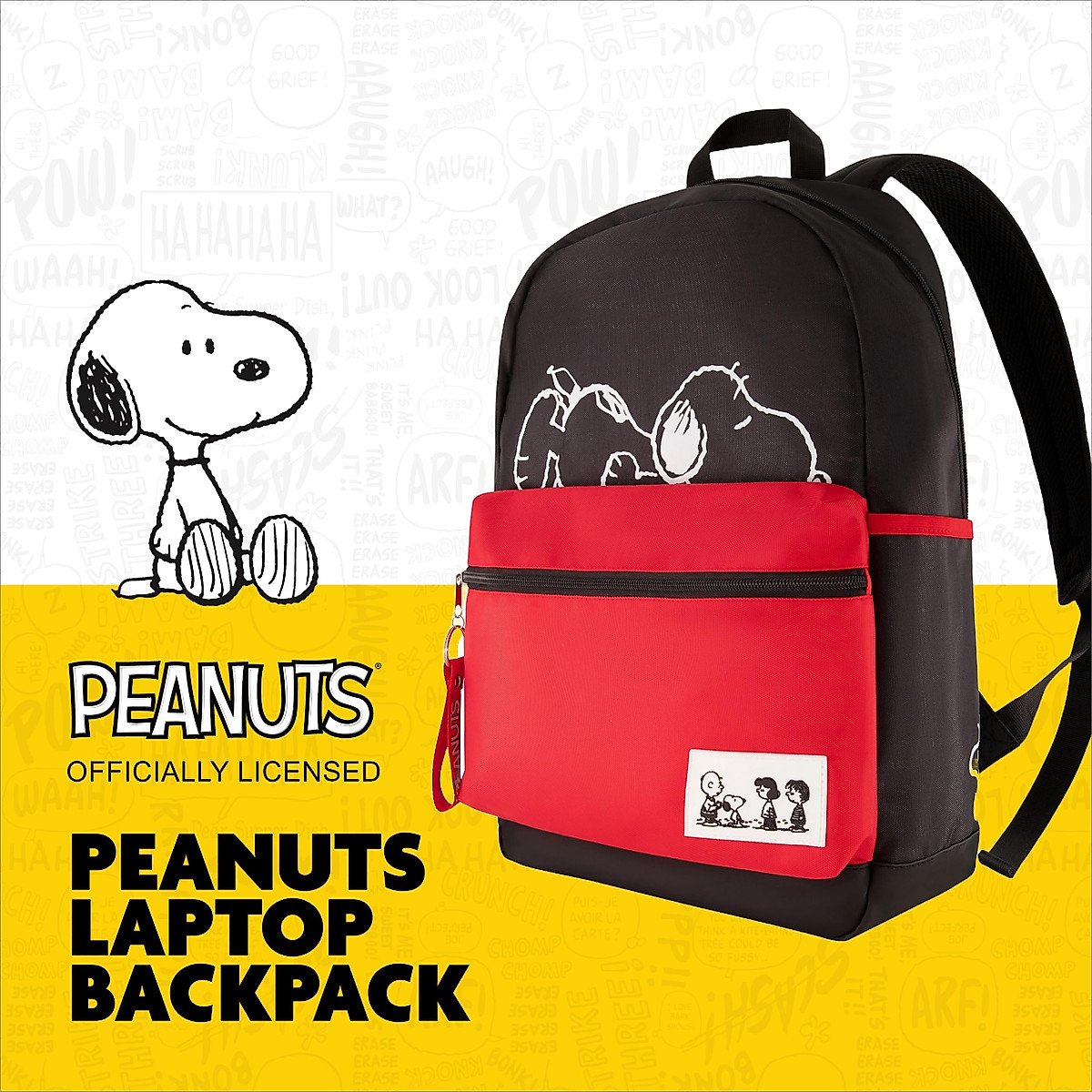 Concept One Peanuts 13 Inch Sleeve Backpack, Snoopy, Charlie Brown and Woodstock Padded Computer Bag for Commute or Travel, Multi