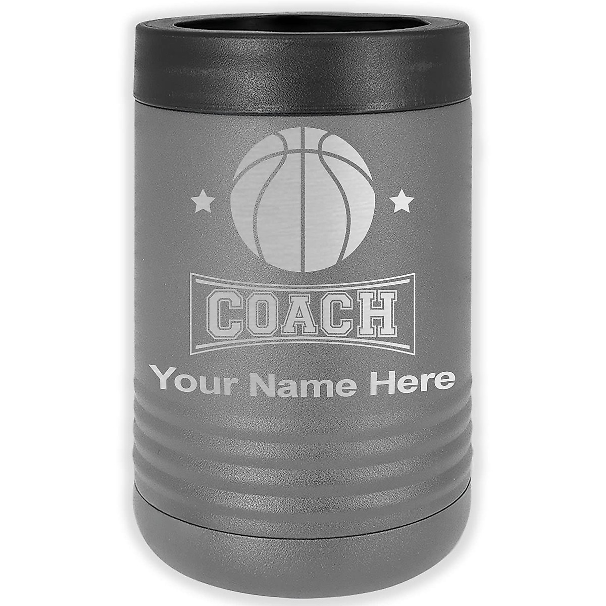 LaserGram Double Wall Insulated Beverage Can Holder, Basketball Coach, Personalized Engraving Included (Standard Can, Gray)