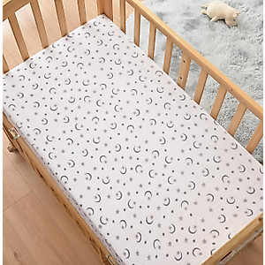 Cozy Fleece Microplush Super Soft Fitted Crib Sheets (Set of 2), Grey/White with Moon & Stars (93CK2FNLFLCP01028x52)