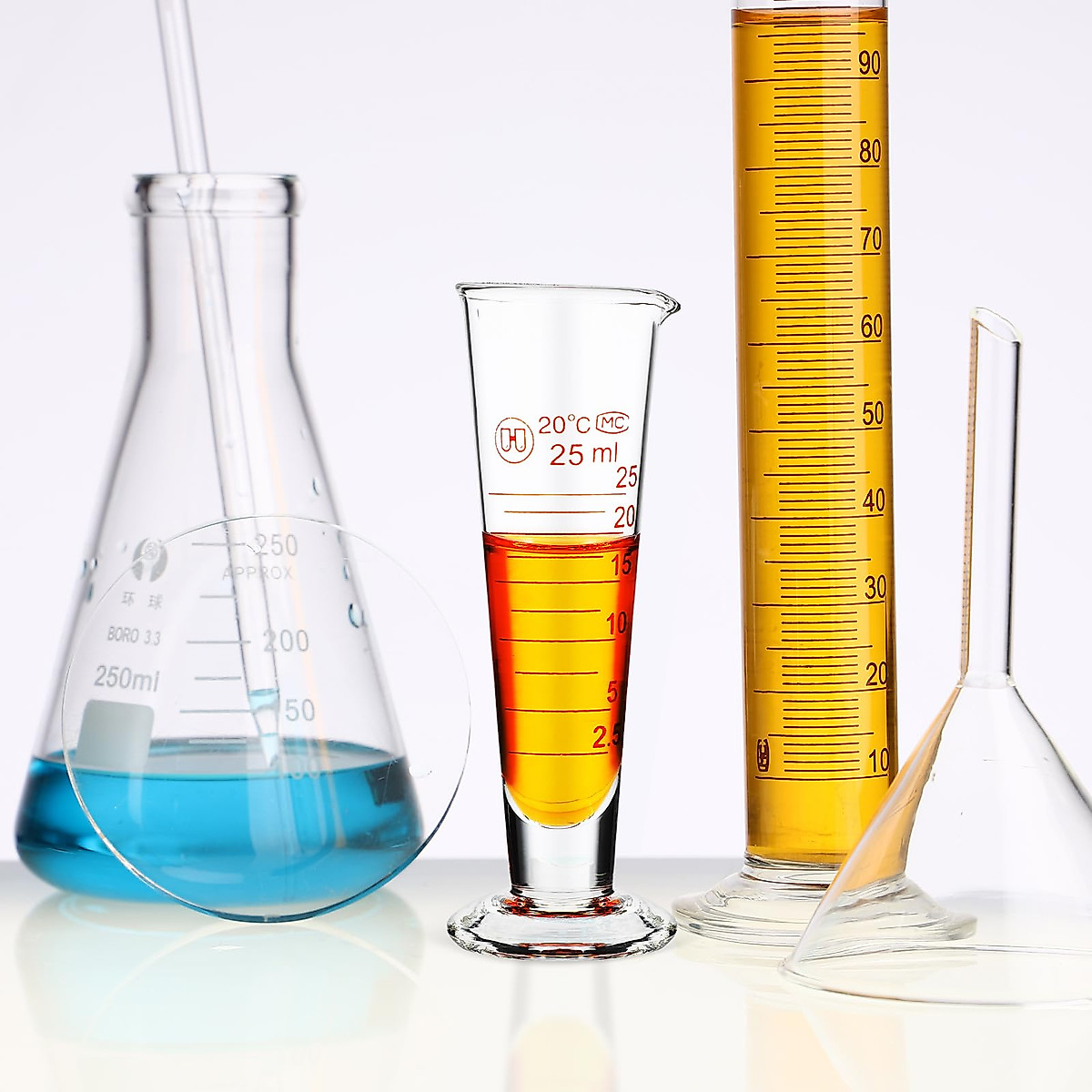 Baluue 25ml Graduated Cylinder, Lab Graduated Cylinder Glass Cup With Spout Wide Mouth, Glass Conical Beaker Liquid Dispenser Measuring Cylinder Tool for School Science Class