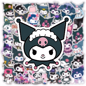Kuromi Stickers Pack 50Pcs, Cannity Cute Kawaii Stickers for Water Bottles Laptop Scrapbook Journaling Waterproof Vinyl Decals Japanese Anime Stickers for Kids Teens Adults