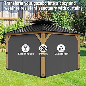 10-ft x 12-ft Gazebo Curtains,Privacy Replacement Sidewall 4-Panel Universal Shade Curtains Set,Protecting Side Walls (Only Curtain)-Grey