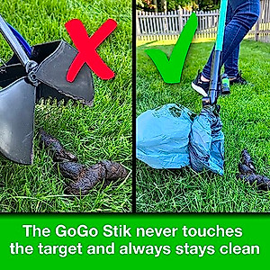 GoGo Stik XP Totally Clean Pro Pooper Scooper with Bags for All Dog Pet Waste Cleanup. 37inch. Keeps Hands and Scooper Clean. Use Store Bags or Heavy Dootie Bags. Unbreakable FRP Handle.