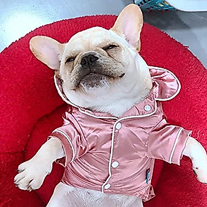 WannaTu Dog Pajamas for Small Dogs Cats Silk Soft Shirts Loungewear Lapel Two-Legged Sleepwear Shirt for All Season （Navy Blue，S）