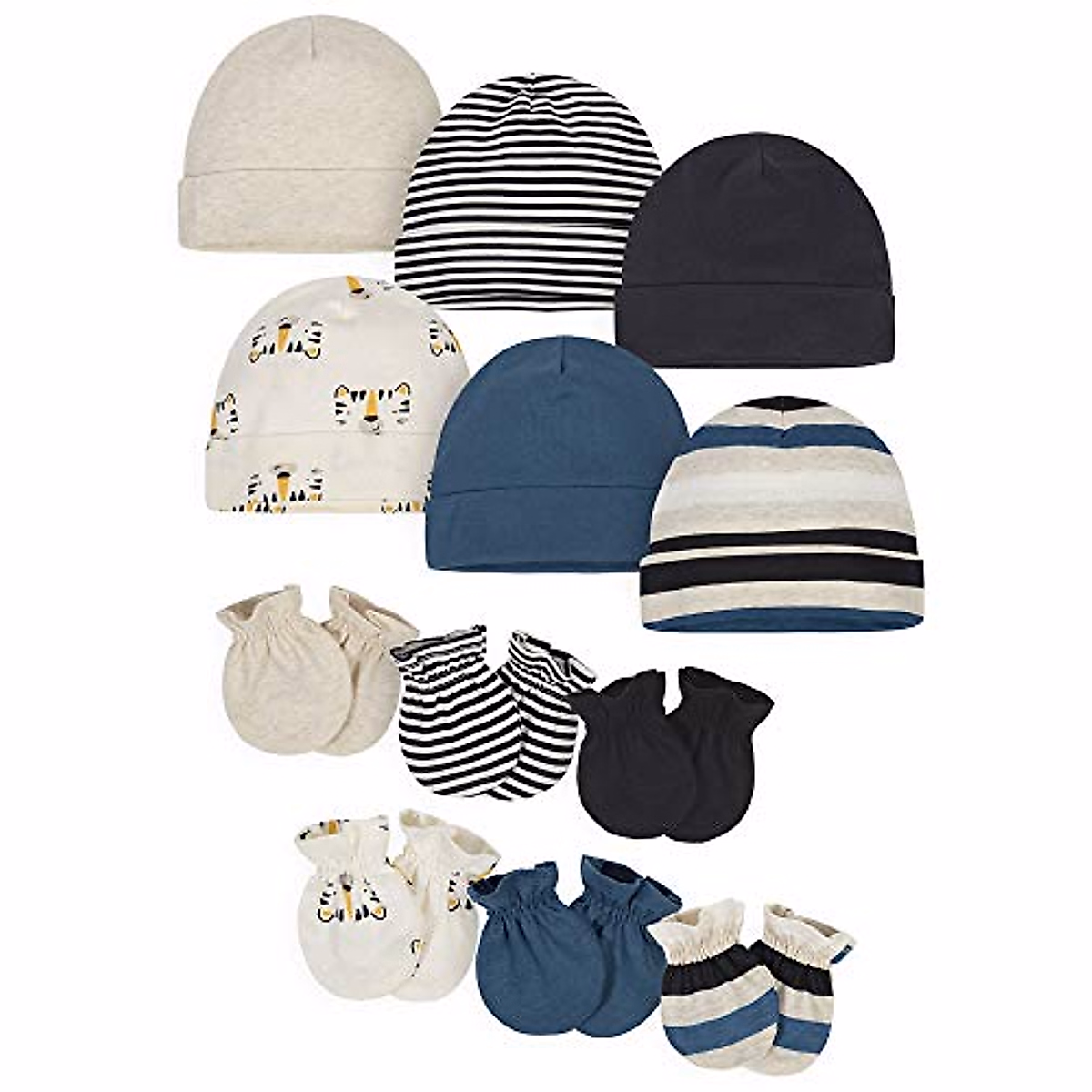 Onesies Brand Unisex Baby 12-Piece Cap and Mitten Set, Tiger Board, 0-6 Months