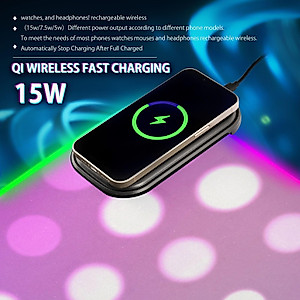 Rainbow Polka Dot Wireless Charging Mouse Pad for Mobile Phone Extra Large Gaming Mousepad with 13 Lighting Modes Computer Mat for Gaming MacBook PC Laptop Desk Office Home