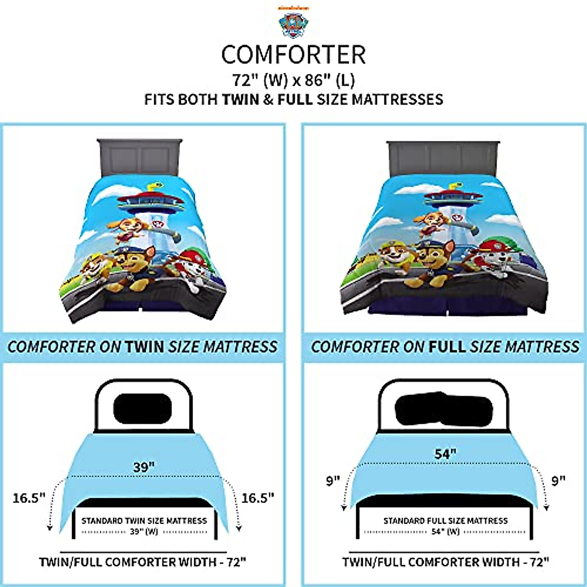 Franco Kids Bedding Super Soft Microfiber Reversible Comforter, Twin/Full, Paw Patrol