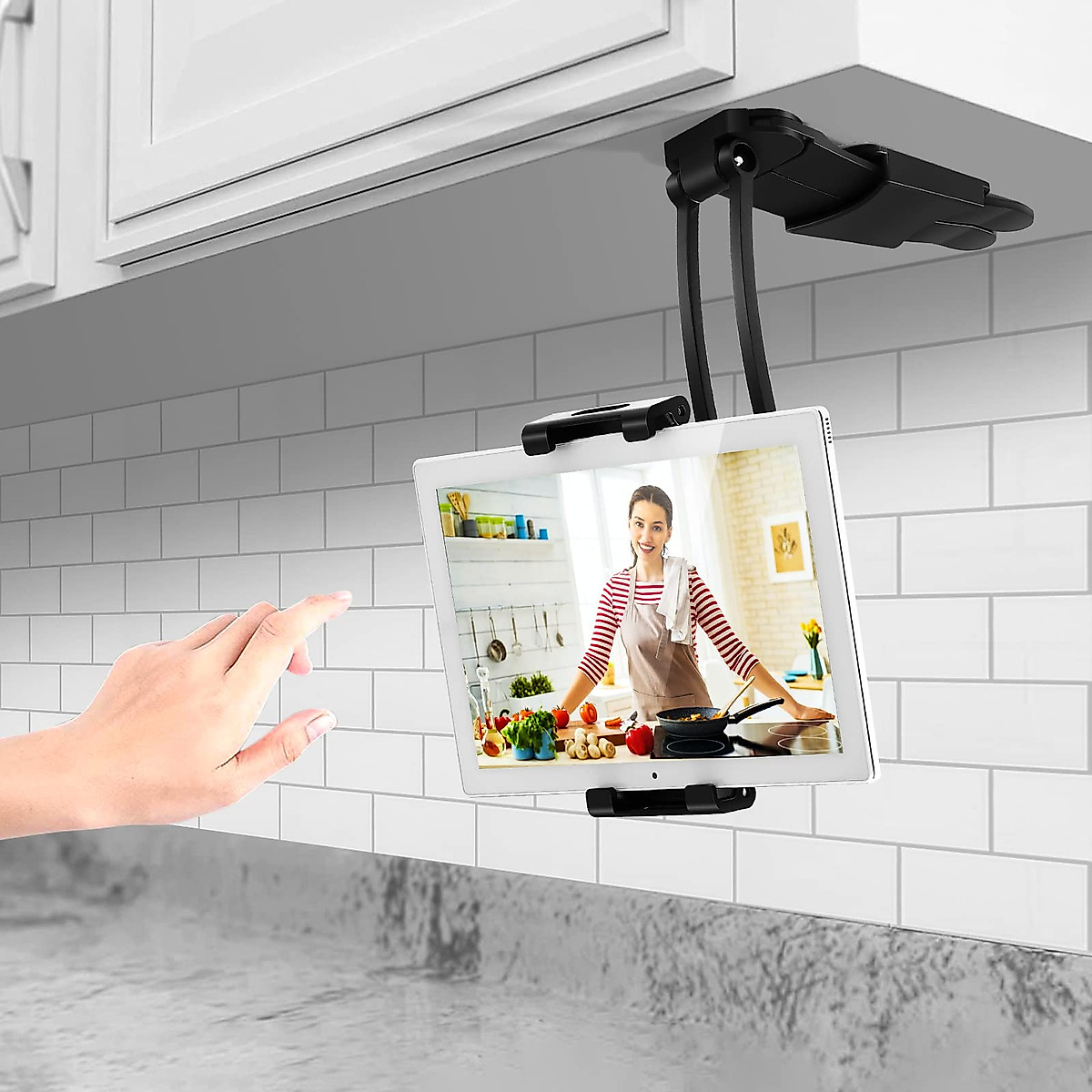 Bben iPad Wall Mount,360° Rotating Kitchen iPad Stand, iPad Under Cabinet Mount, Tablet Wall Mount for iPad Pro, Kitchen Tablet Holder for iPad Mini 5, iPad Air 4, Other 5-12” Devices, Black