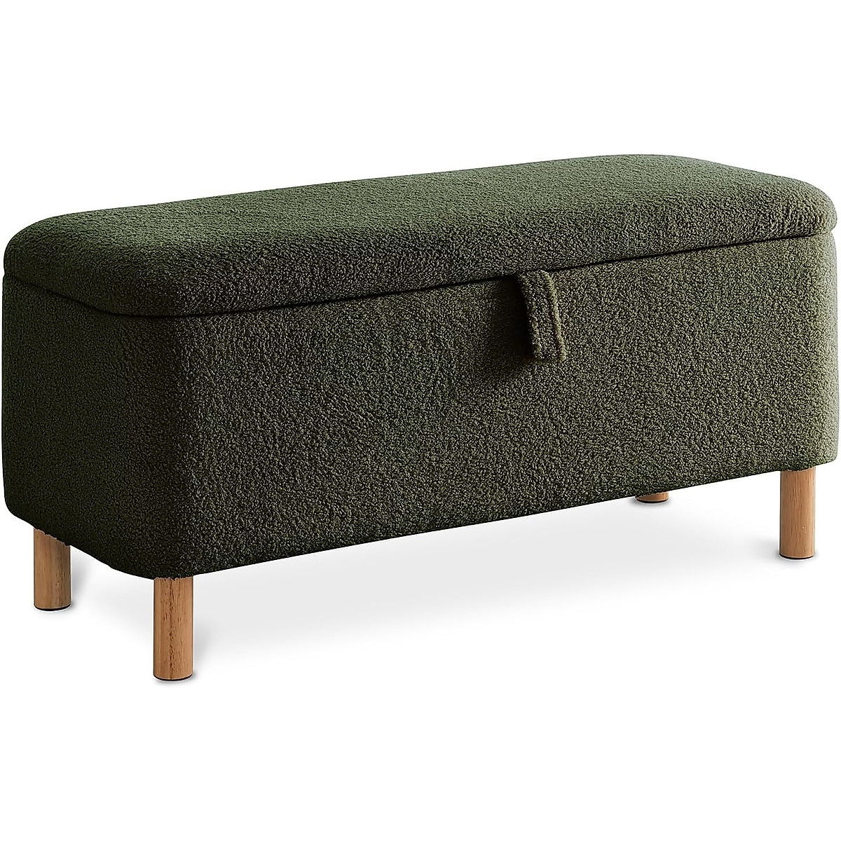 Boucle Storage Ottoman Bench for Bedroom end of Bed, Sherpa Upholstered Shoe Seat Storage Beach for Entryway Bed Foot, Rectangle Cushion Padded Blanket Chest Cute for Living Room, Blackish Green