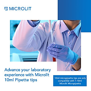MICROLIT - 10 mL Micropipette Pipette Tips, Low-Retention Hydrophobic Transfer Pipette Tips, Nonpyrogenic Sterile Plastic, Clean-Release Laboratory Pipette Tips, 100 Count