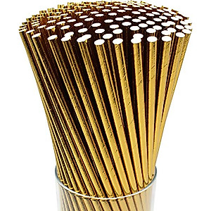 FAMASTON 150-pack Biodegradable Gold Paper Straws - Disposable Drinking Gold Straws - Gold Sticks for Cake Pops in Birthday, Anniversary, Wedding, Holiday Celebrations, Party Decor, and Supplies