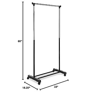 Whitmor Adjustable Garment Rack Rolling Clothes Organizer, Black and Chrome