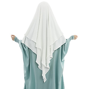 khalat Muslim Prayer Hijab 2 Layers Soft Breathable Hijab Islamic Dubai Womens Instant Long Hijab White