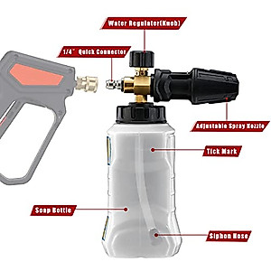 RIDGE WASHER Foam Cannon for Pressure Washer, 1/4'' Quick Connector, Adjustable Snow Foam Lance Foam Blaster for Car Wash with 5 Nozzle Tips, 1L