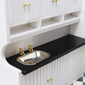 Dollhouse Kitchen Set Miniature Wooden Furniture Cabinet Dining Room Kitchen Kit 1/12 Scale Wooden Dollhouse Accessories (Style A)