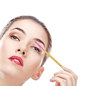 300 Pack Mascara Wand Eyelash Brush Disposable Eye Lash Applicator Makeup Tool Kit, Gold/Pink