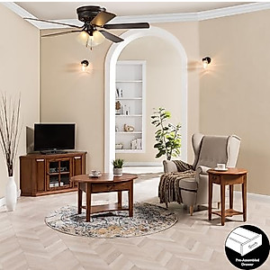 Leick Home 9042-MED One Drawer Oval Side Table with Shelf, Medium Oak