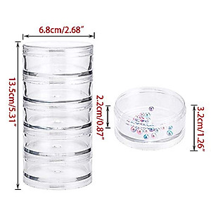 Hipiwe 2 Packs 5 Slot Clear Plastic Round Storage Jars - Art Craft Accessory Organizer Box Jewelry Beads Sewing Pills Container Holder for Storage Small Items, Hardware