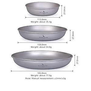 iBasingo 3 Pieces Titanium Plates Set Camping Metal Durable Cooking Pan Dishes Plates Saucer Ultra-light for Outdoor Camping Tableware Cookware Mess Kit with Carry Mesh Bag Ti1104T