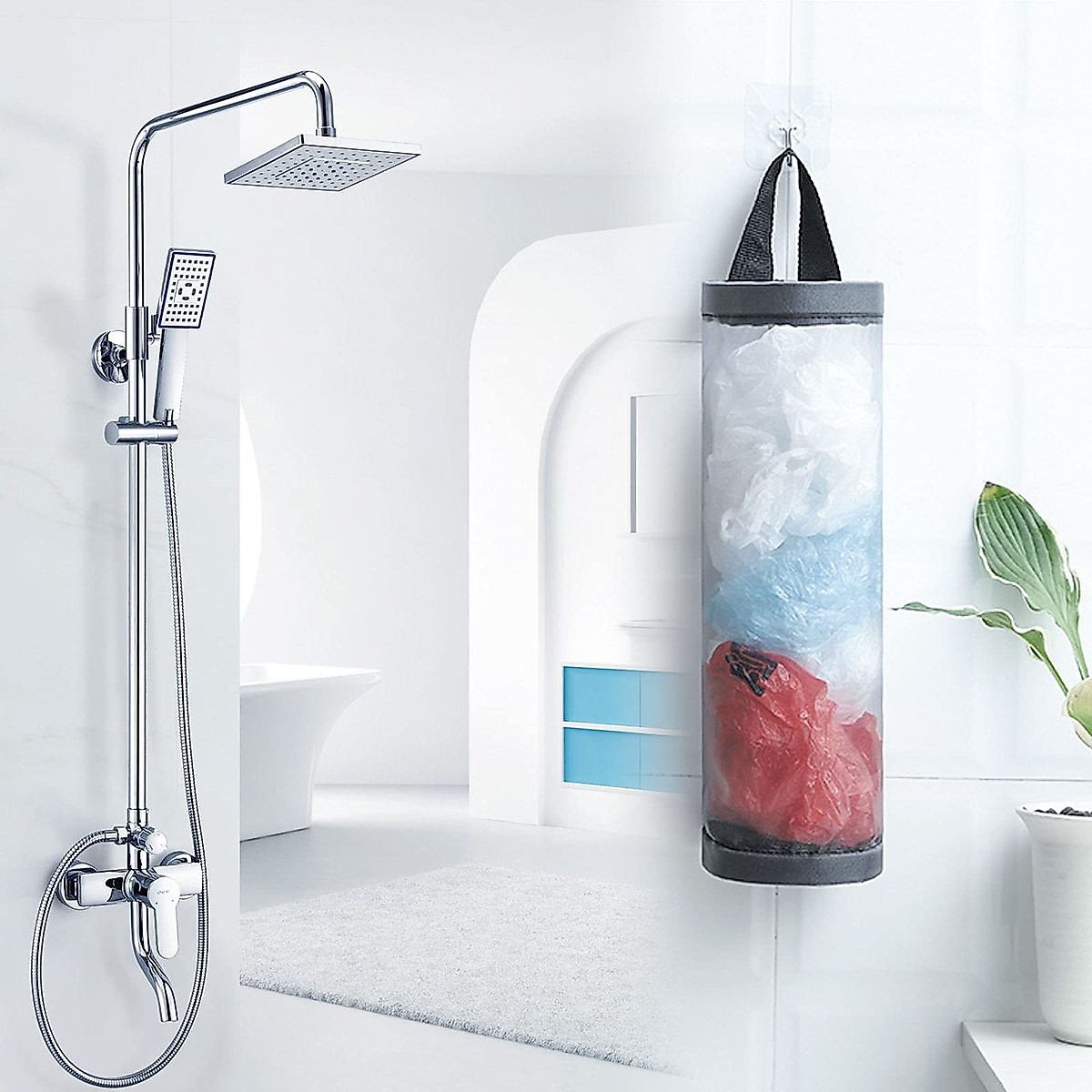 Plastic Bag Holder 2 Packs Mesh Hanging Storage Dispensers Foldable Breathable Washable Hanging Mesh Garbage Bag Organizer for Kitchen Plastic Bag Storage