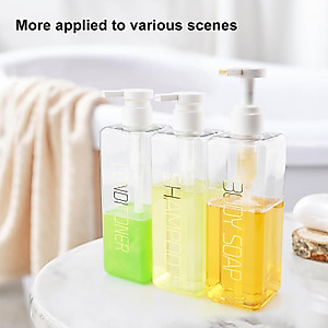 Shampoo and Conditioner Dispenser Shower Soap Bottles 3 Pack 550ml/18.6oz Refillable Shampoo Pump Bottle Dispenser Plastic Empty Body Wash Dispensers with Stylish Permanent Labels for Bathroom (Clear)