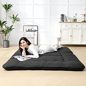 Natsukage Futon Mattress Tatami Mat Folding Mattress Camping Mattress Kids Play Mat Thicken Sleeping Mattress for Floor Folding Mattress, Full Size, Black