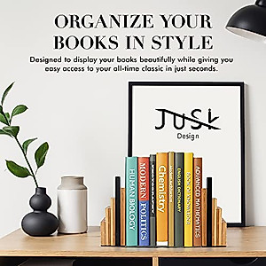 JUSK Design Bamboo Book End/Book Organizer - Non-Skid Decorative Bookends for Office and Home - Book Holders for Shelves - Substantial Weight - Holds Heavy Books