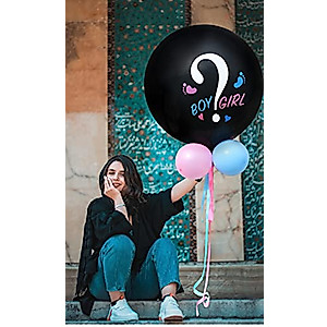Gender Reveal Balloon with Confetti,36 Inch Black Balloons x2 Boy or Girl Gender Reveal Party Supplies with Pink and Blue Round Shape Confetti for Baby Shower Gender Reveal Decorations Kit
