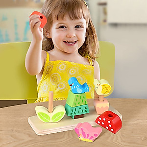 Xylolin Wooden Garden Stacker, Toddler Stacking Toys Garden Blocks, Sorting and Stacking Blocks for Toddlers 1-3, Preschool Early Learning and Educational Toys for Kids