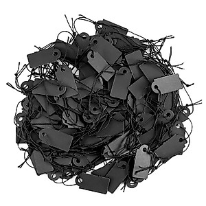 200 Pcs Small Price Tags, Paper Tags with Elastic String, Writable Blank Kraft Gift Tags for Clothes Jewelry Christmas Holiday Gifts (Black,1×0.47inch）