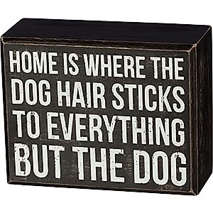 Primitives by Kathy Box Sign-Dog Hair, 4.5x3.5 inches, Black, White