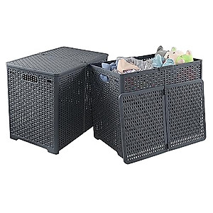 Doryh 82 L Plastic Collapsible Laundry Basket, 2 Packs, Folding Laundry Hamper with Lid