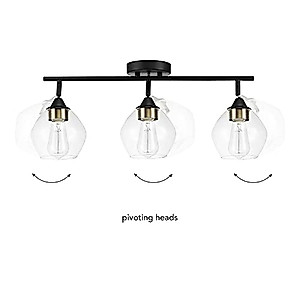 Globe Electric 59619 Harrow 3-Light Track Lighting, Matte Black, Antique Brass Accents, Clear Glass Shades, Bulbs Included