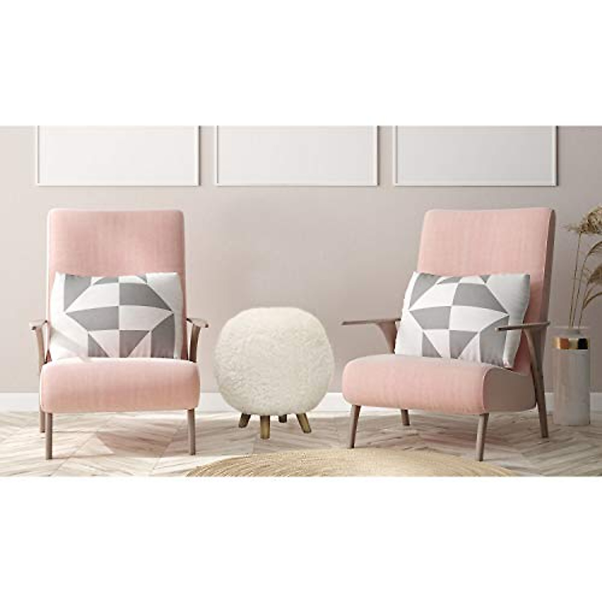 Critter Sitters 19-In. Seat Height Plush White Pouf Ottoman with 4 Spindle Legs, Round Ottoman for Nursery, Bedroom, Vanity, Playroom, and Living Room Decor, Soft and Comfortable Pouf Chair