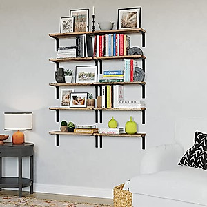 Wallniture Nola Floating Shelves for Wall, 17"x 6" Rustic Bookshelf for Living Room Decor, Bookshelves for Home Office, Kitchen, Burned Finish Storage Shelf Set of 10