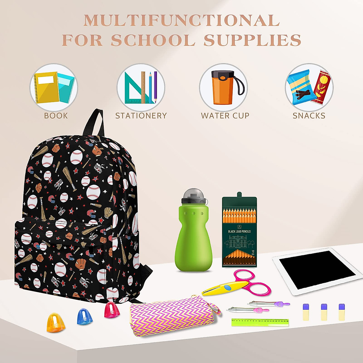 Lightweight Baseball Laptop Backpack Bookbag for Teens Boys Girls, Large Capacity Backpack Daypack Office Travel