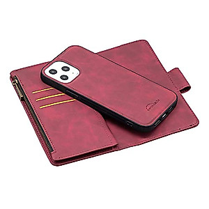 Fansipro Zipper Wallet Folio Case for Samsung Galaxy S9 Plus, Premium PU Leather Slim Fit Cover for Galaxy S9 Plus, 9 Card Slots, 1 Transparent Photo Frame Slot, Slip-Proof, Red