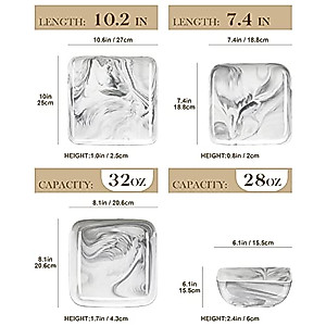 MALACASA Plates and Bowls Sets, 24-Piece Porcelain Dinnerware Sets for 6, Marble Grey Dish Set, Square Dinnerware Set with Dinner Plates and Bowls, Series IVY