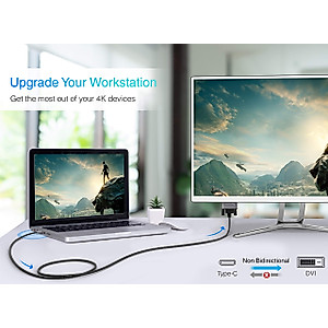 BlueRigger USB C to DVI Cable (6FT, 4K 30Hz, USB 3.1 Type C to DVI, Thunderbolt 3 to DVI) USB-C to DVI-D Cable Compatible with Samsung Galaxy, Surface Book, MacBook Pro, Dell, Pixelbook and More