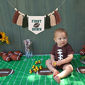 Football High Chair Banner - Football 1st First Birthday Party Decorations,First Year Down Highchair Tassel Banner,Football 1st Birthday High Chair Banner