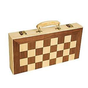STERLING Games 16" Solid Wooden Chess Set Travel Folding Board with Brass Locks and Felted Interior Storage with Piece Holders