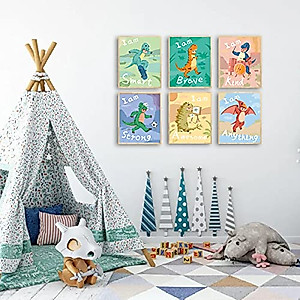 TYZZHOA I Am Awesome-Brave-Smart 6 Pcs 8x10 Inch Dinosaur Wall Art Posters, Dinosaur Room Decor for Boys, Motivational Quote Wall Decor for Playroom, Nursery Room and Kids Room (Unframed).