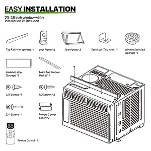 Magshion 6K BTU Window Air Conditioner, AC Window Unit with Remote Control and Washable Filter, Quiet Operation, Ideal for Rooms up to 450 Square Feet