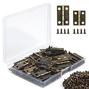 60Pcs Small Mini Hinges for Wooden Box, Crafts, Jewelry Box, Bird House, Bronze Small Box Hinges with 260 Pcs Screws