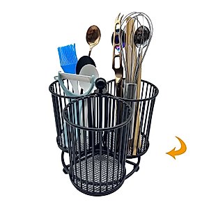 BESSKON Rotating Utensil Holder,Flatware Organizer,Silverware Organizer,Cooking Utensil Organizer for Countertop,3 Compartment Party Cutlery Caddy for Spatula,Knife,Spoon and Fork,Kitchen Tool Holder