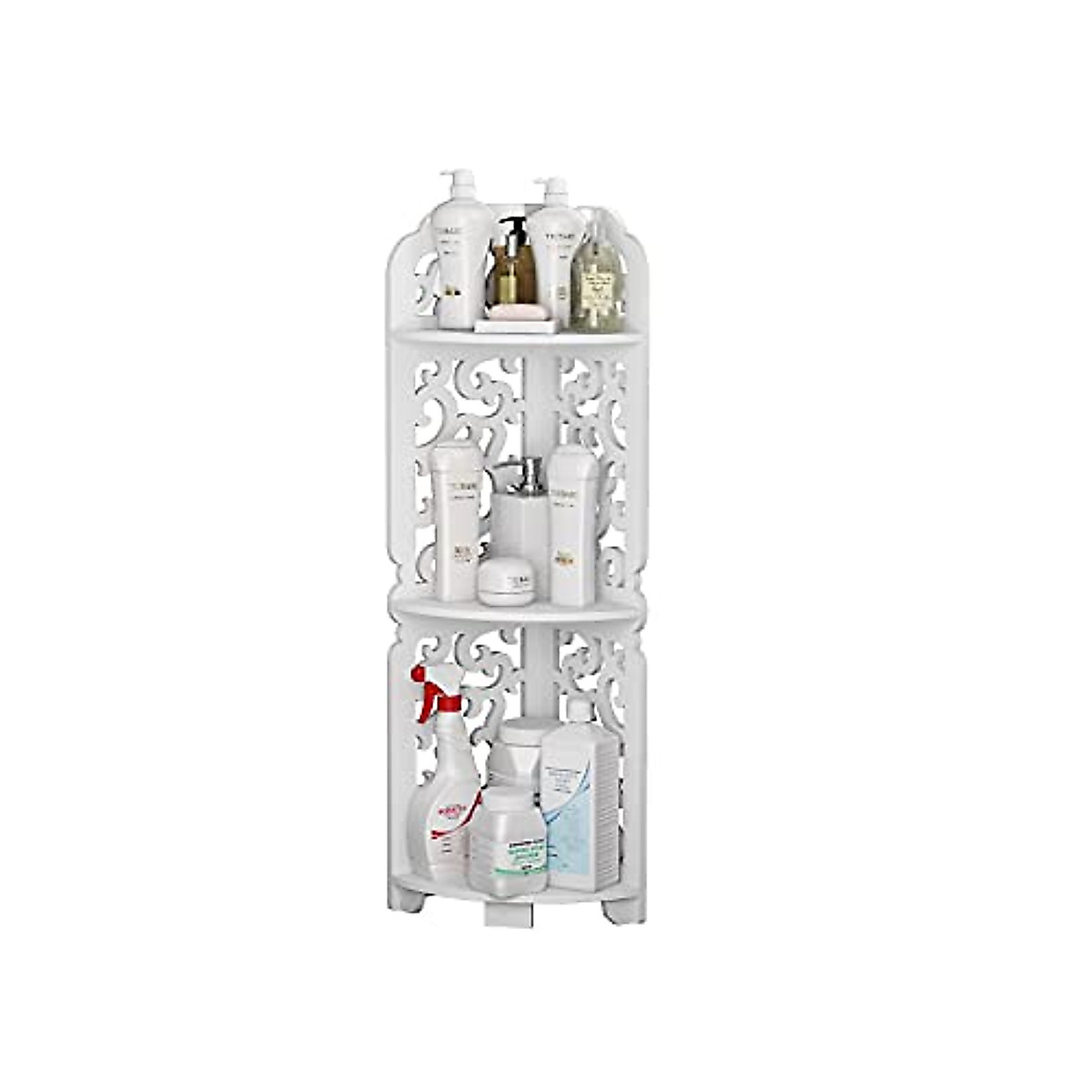 MENGK 3 Tier White Wooden Corner Shelf Unit Home Decor Bathroom Storage Unit Furniture