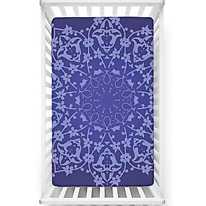 Purple Mandala Themed Fitted Crib Sheet,Standard Crib Mattress Fitted Sheet Ultra Soft Material-Baby Crib Sheets for Girl or Boy,28“ x52“,Lavender Blue Indigo